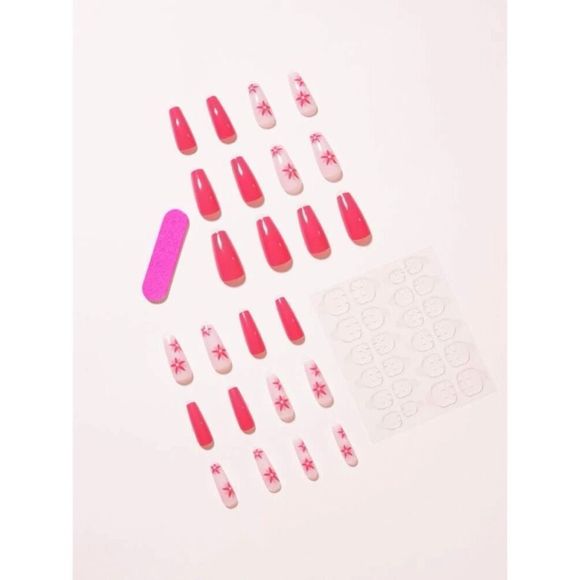 Makeup | Hot Pink Floral Nail Set | Poshmark
